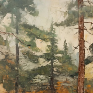 Rustic Pine Forest Painting Vintage Pine Tree Print Woodland Nursery ...