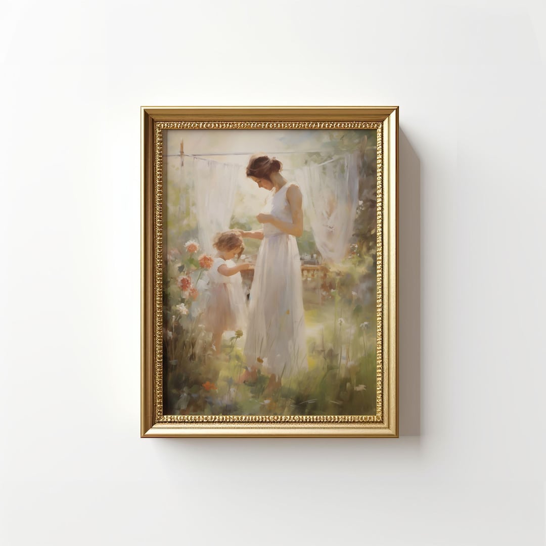 Vintage Mother and Child Art Print | Cottagecore Nursery (digital ...