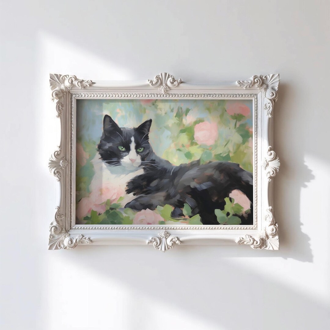 Vintage Tuxedo Cat Wall Art | Tuxedo Cat Gifts | Claude Monet Inspired ...