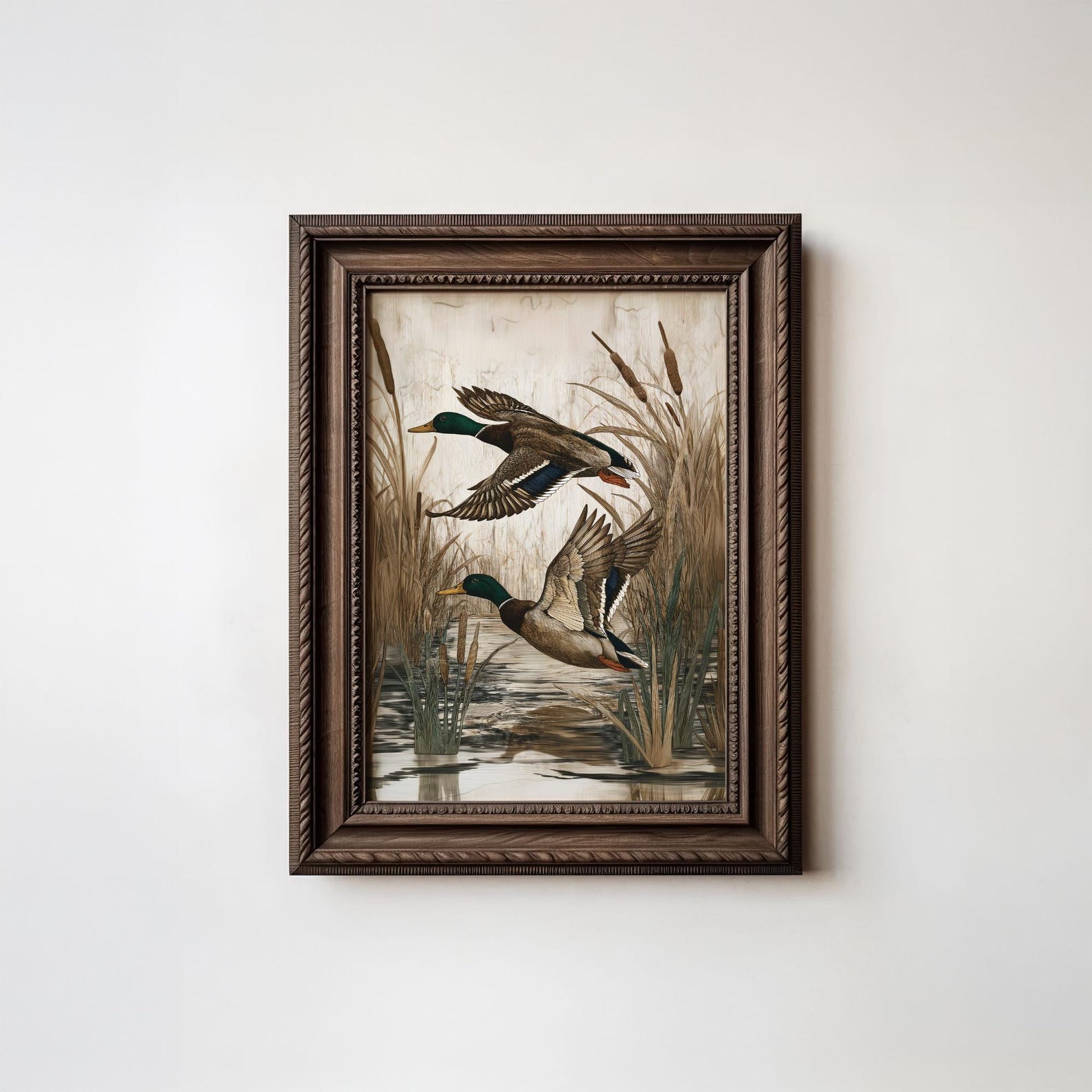 Mallard Duck Wall Art, Rustic Marsh Wildlife Painting, Hunting Lodge ...