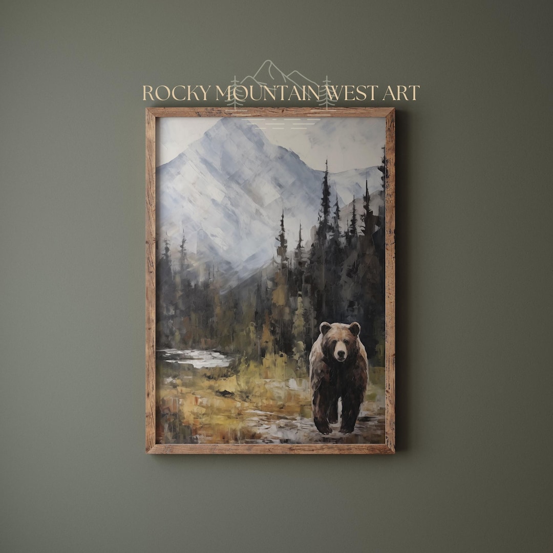 Rustic Brown Grizzly Bear Wall Art Dark Forest Wall Art Rustic Wildlife ...