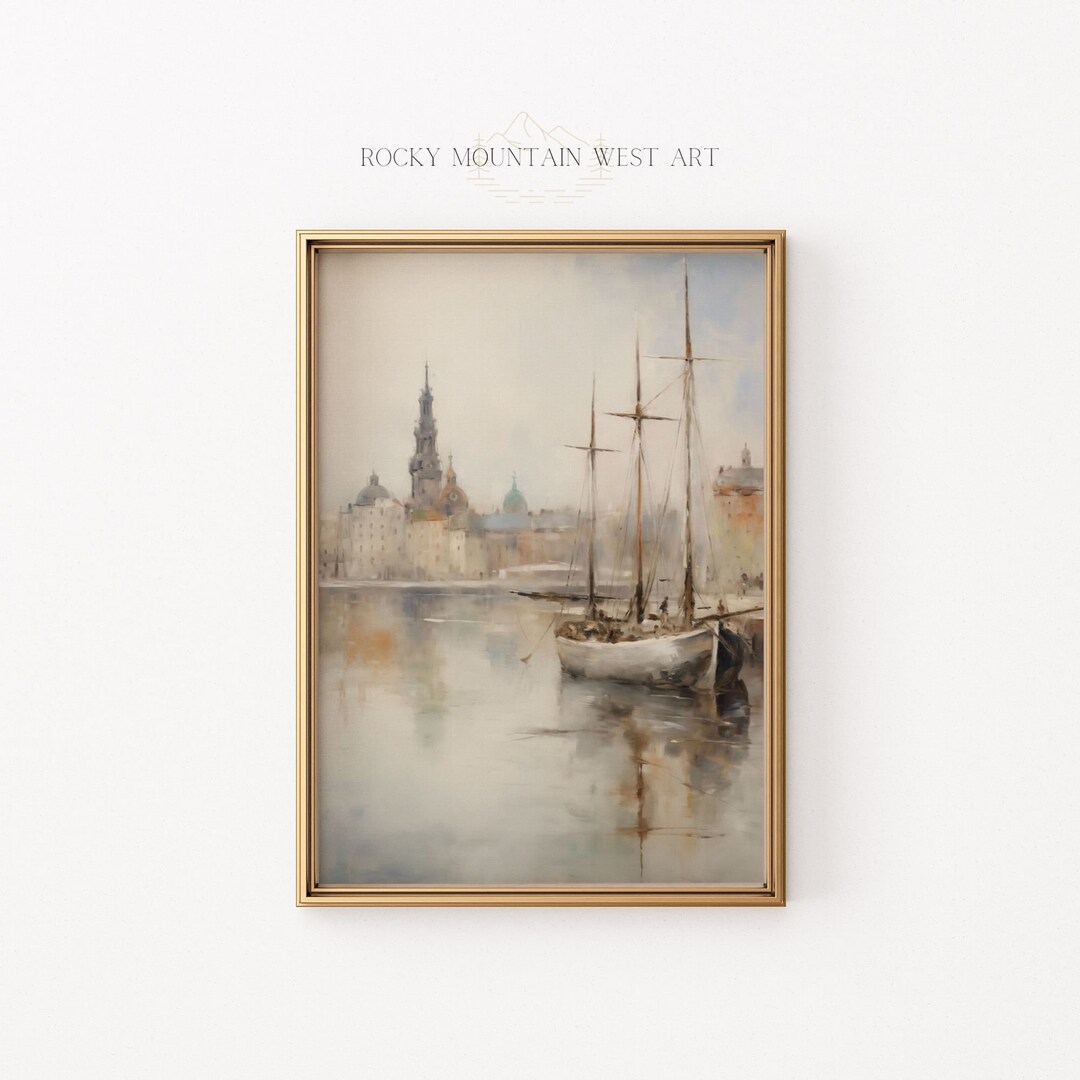 Vintage Sailing Ship Wall Art Muted Nautical Seascape Painting Nautical ...