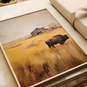 Vintage Rustic Bison Wall Art | Southwestern Decor | Rustic Bison Print ...