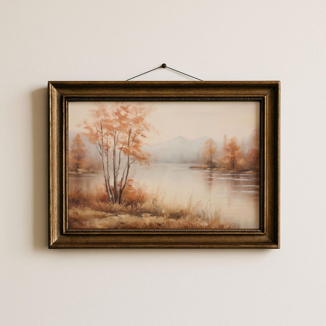 Vintage Autumn Lake Wall Art Rustic Fall Lake Landscape Print Farmhouse ...