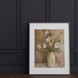 Neutral Still Life Oil Painting Flower Vase Art Print Antique Dining ...