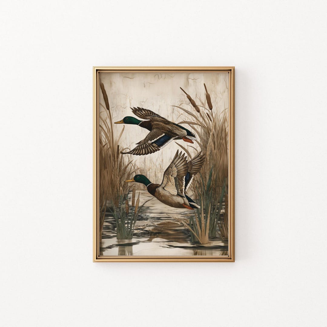Mallard Duck Wall Art Rustic Wildlife Print Country Cabin Decor Vintage ...