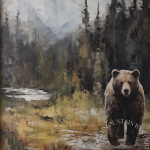 Rustic Brown Grizzly Bear Wall Art Dark Forest Wall Art Rustic Wildlife ...