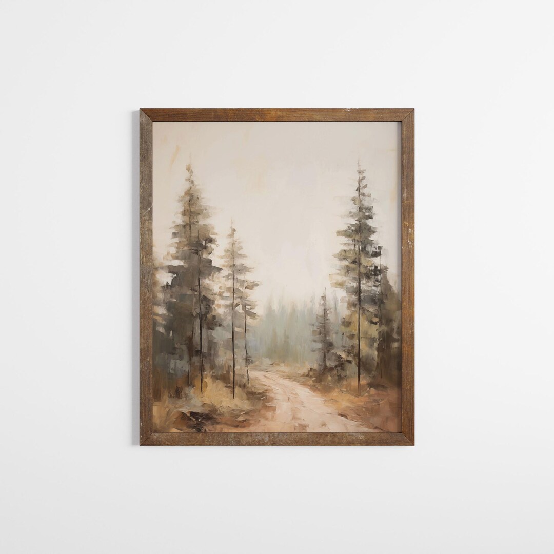 Neutral Forest Wall Art Print Pine Tree Landscape Painting Rustic ...