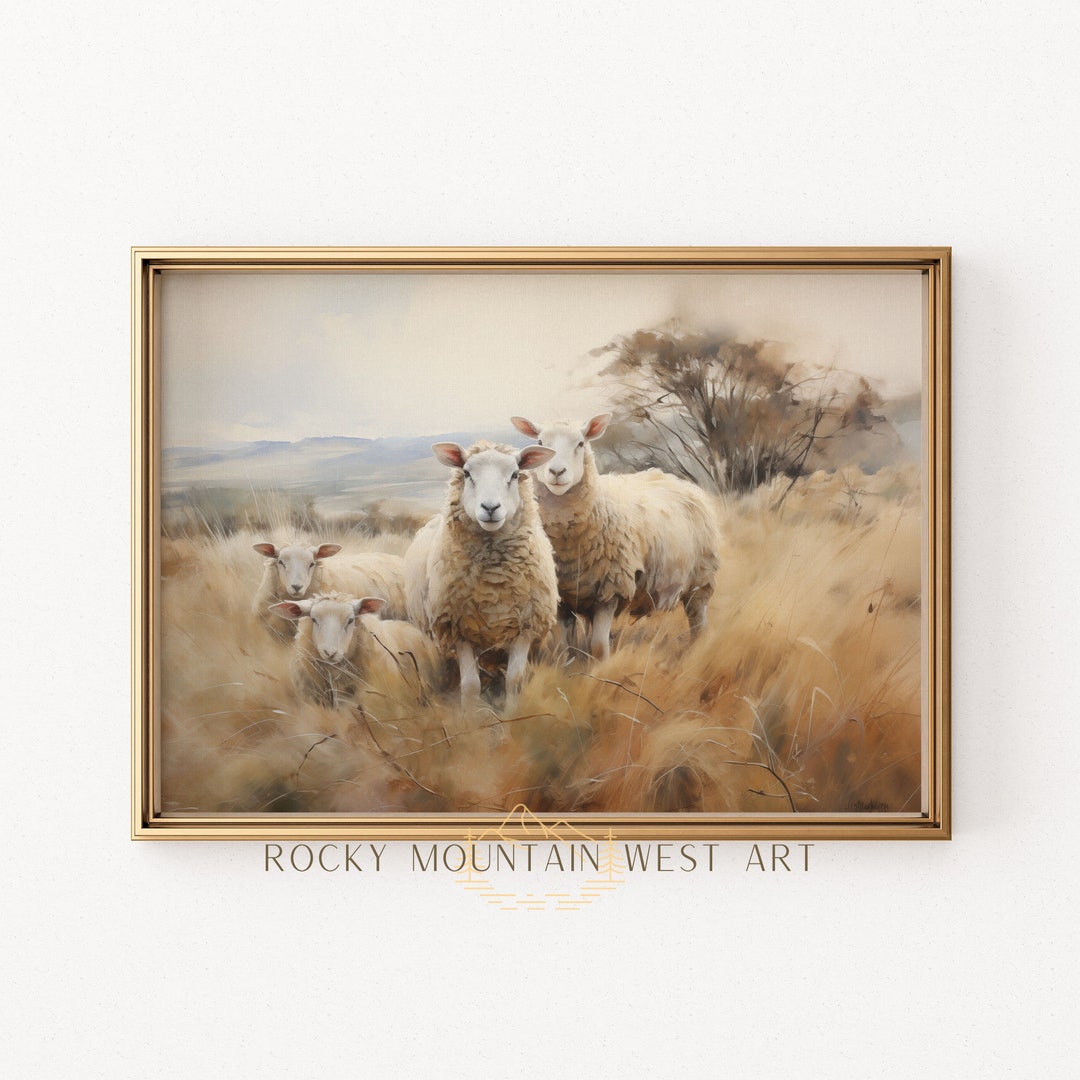 Vintage Sheep Painting Rustic Farmhouse Home Decor Farm Animal Print ...