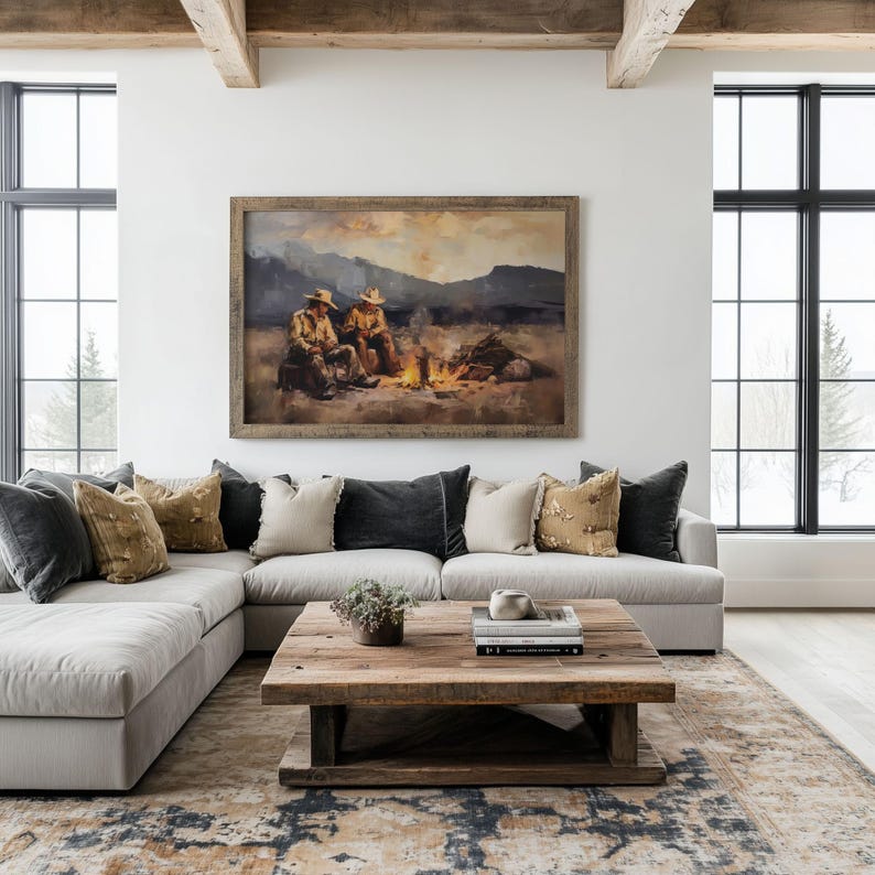 Vintage Western Cowboy Oil Painting | Large Western Wall Art | Modern ...