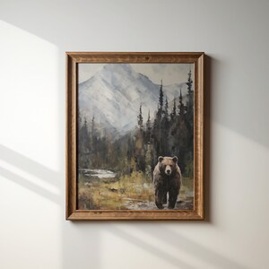 Rustic Brown Grizzly Bear Wall Art Dark Forest Wall Art Rustic Wildlife ...