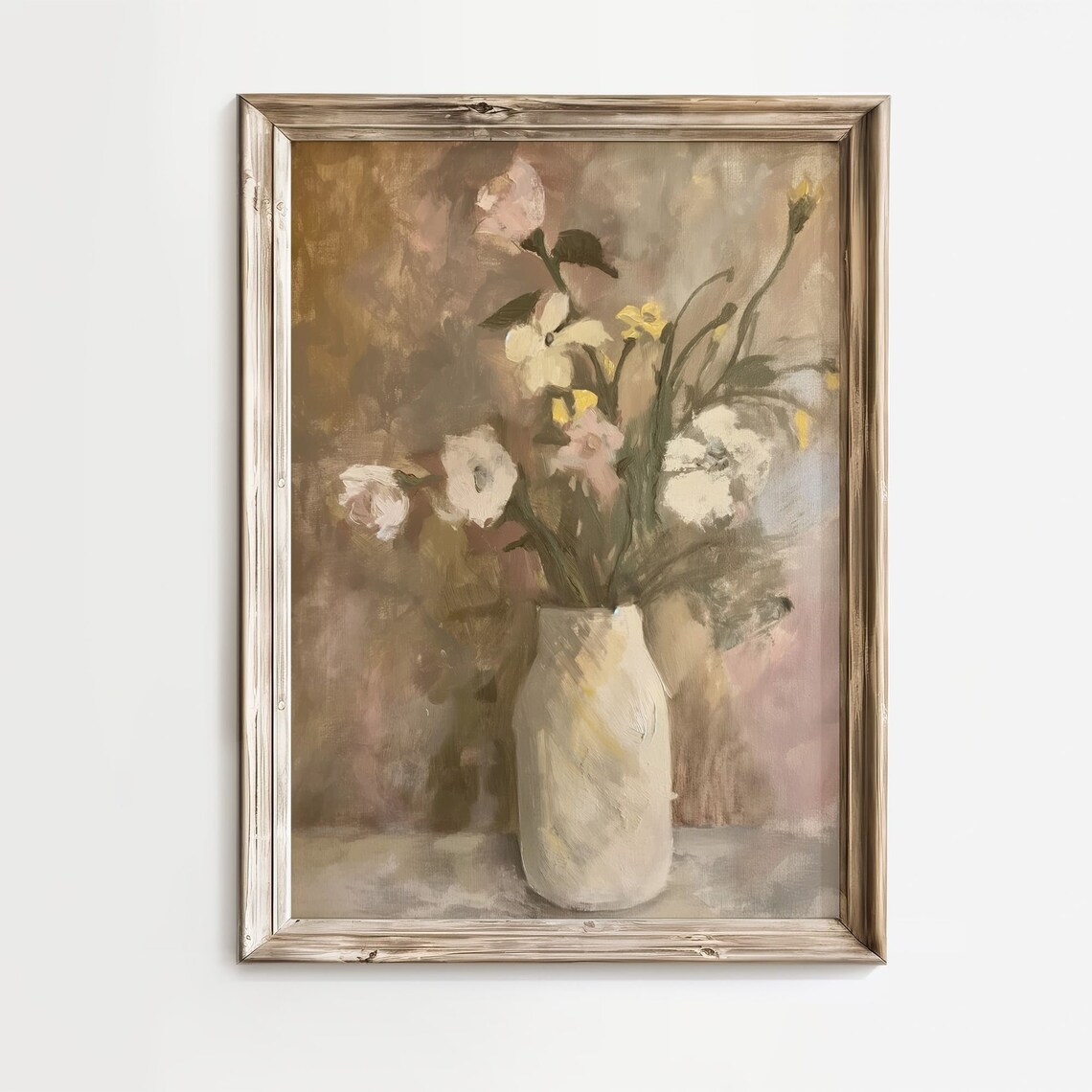 Neutral Still Life Oil Painting Flower Vase Art Print Antique Dining ...