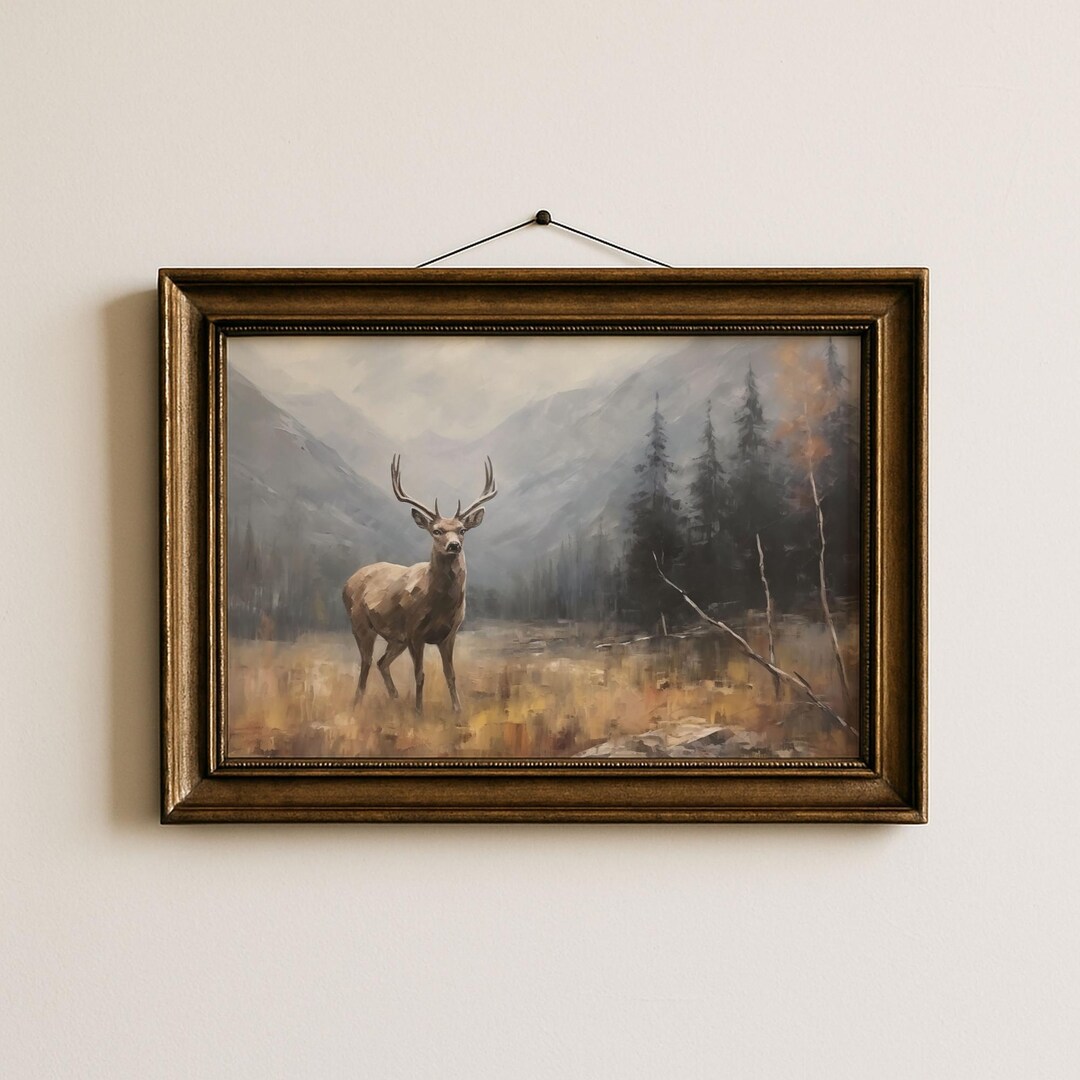 Vintage Deer Wall Art Forest Landscape Print Woodland Nursery Wall Art ...
