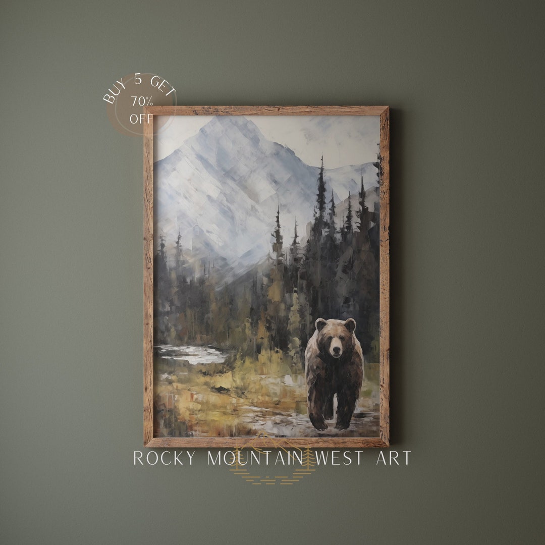 Rustic Brown Grizzly Bear Wall Art Dark Forest Wall Art Rustic Wildlife ...