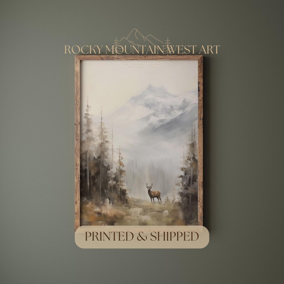 Vintage Deer Wall Art Deer Painting Rustic Deer Print Woodland Nursery ...
