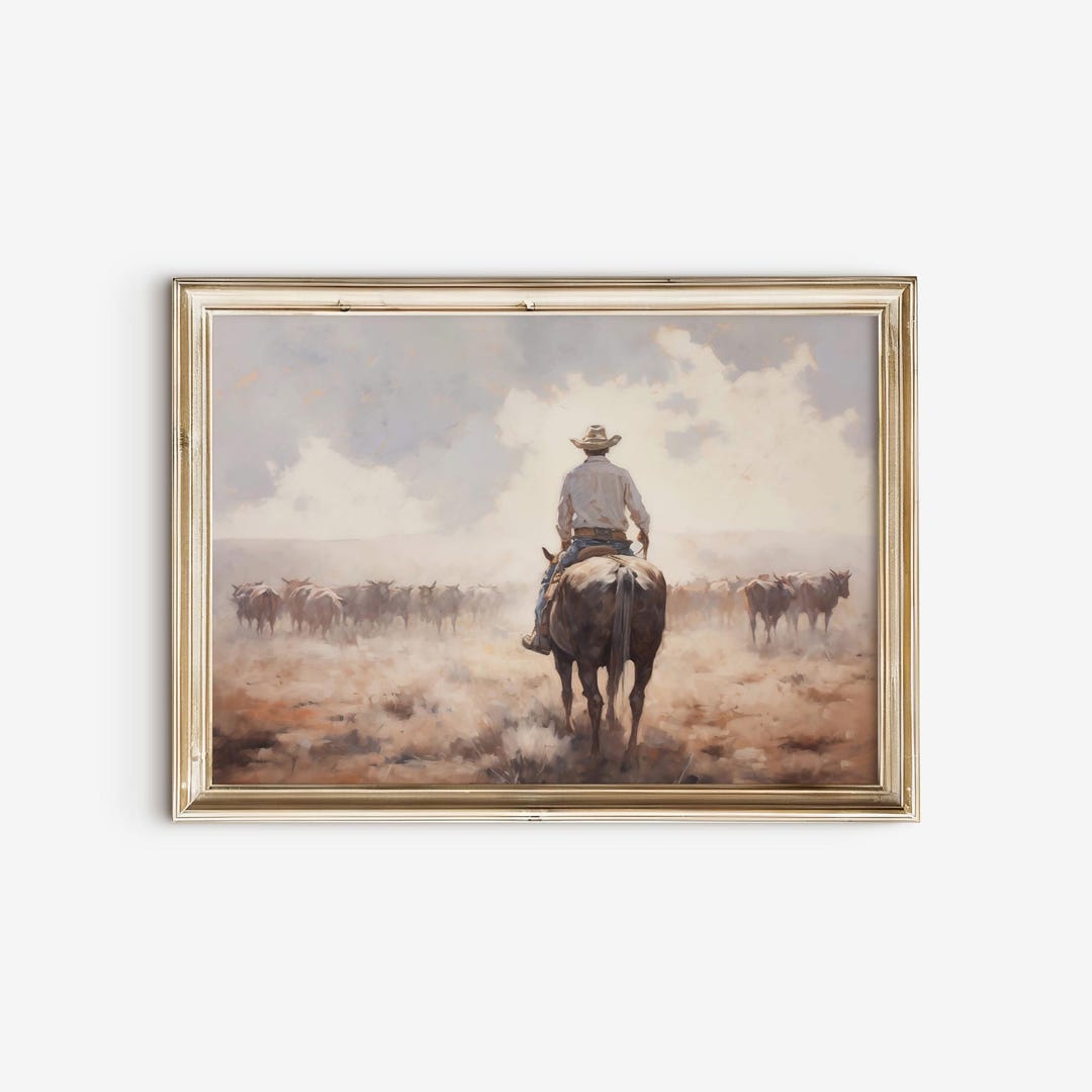 Western Cowboy Painting | Western Cowboy Vintage Wall Art | Rustic ...