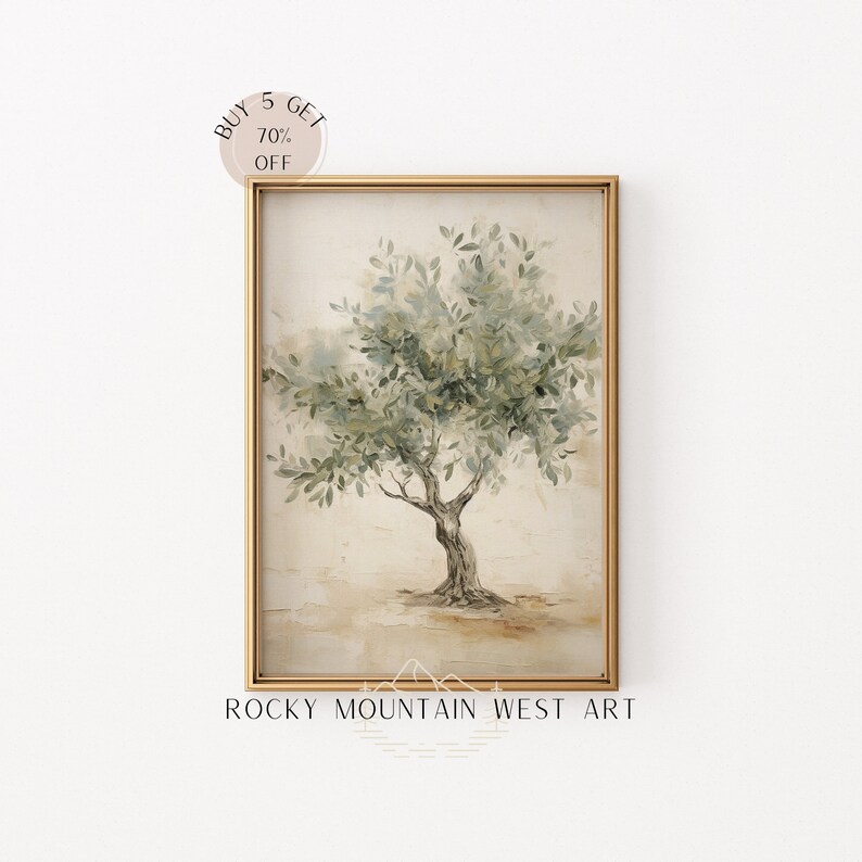 Vintage Olive Tree Wall Art Rustic Mediterranean Wall Art Sage Green ...