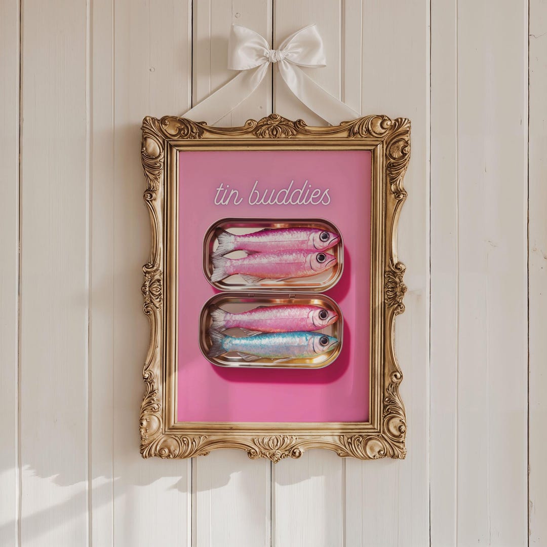 Retro Pink Sardines Tin Print | Pink Girly Sardine Wall Art | Beachy ...