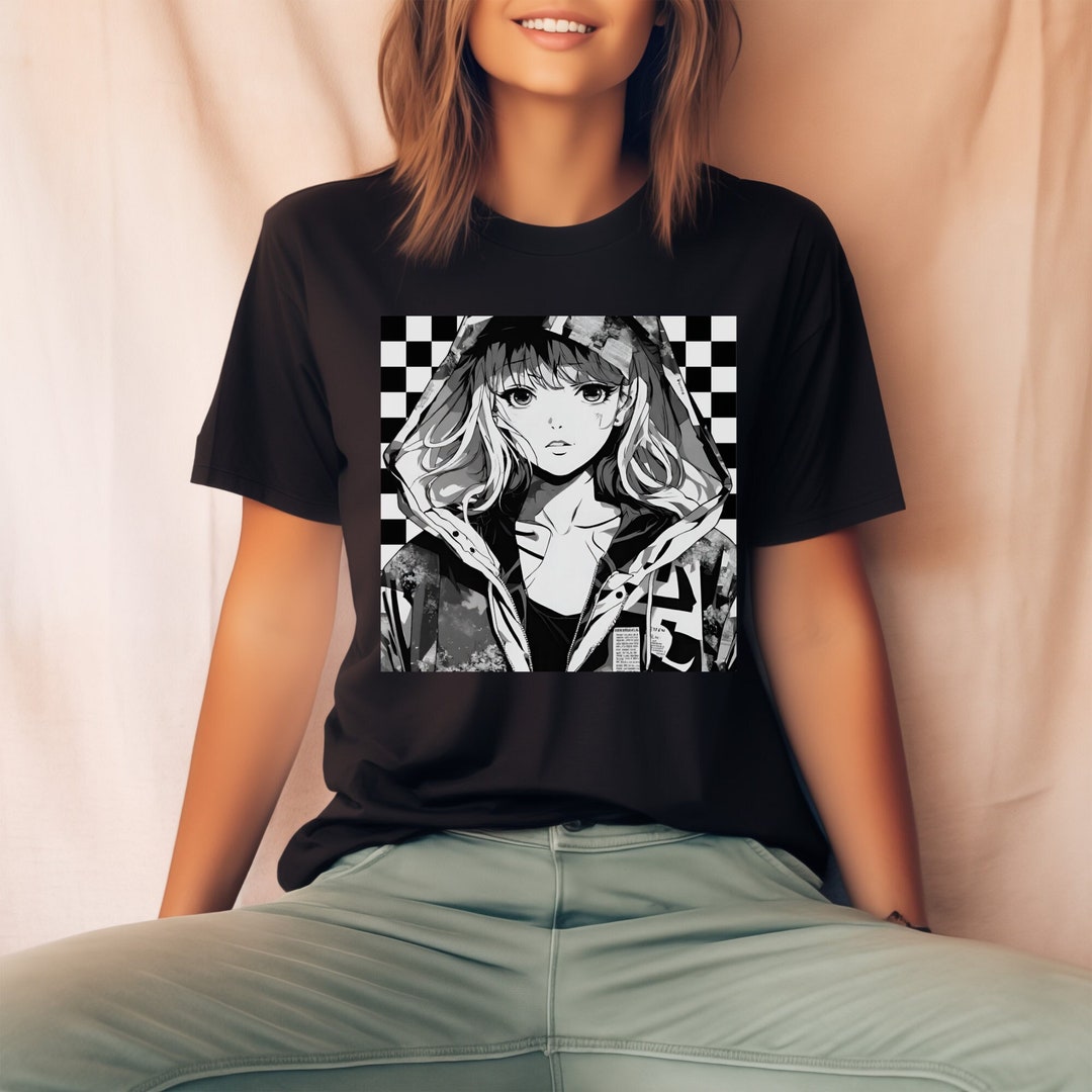 Retro Checker Anime Girl Shirt, Retro Checkered Shirt, Grunge Anime ...