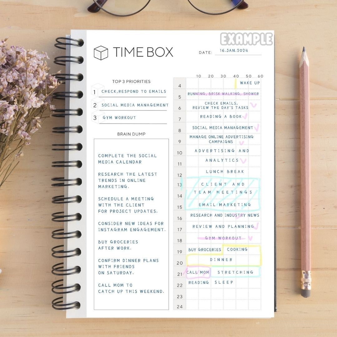 Time Boxing, Time Box, Daily Planner, Hourly Planner, Minute Planner ...