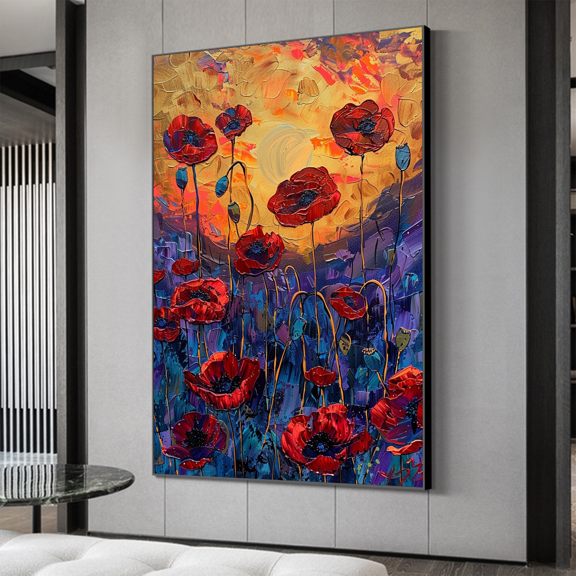 Original Red Flower Oil Painting on Canvas, Abstract Colorful Blossom ...