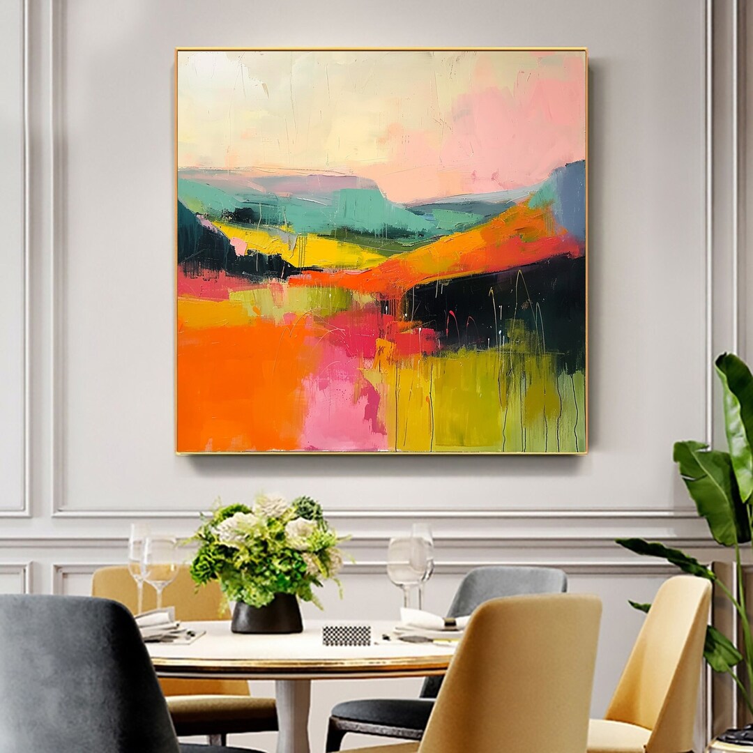 Original Abstract Field Landscape Oil Painting on Canvas, Colorful Art ...