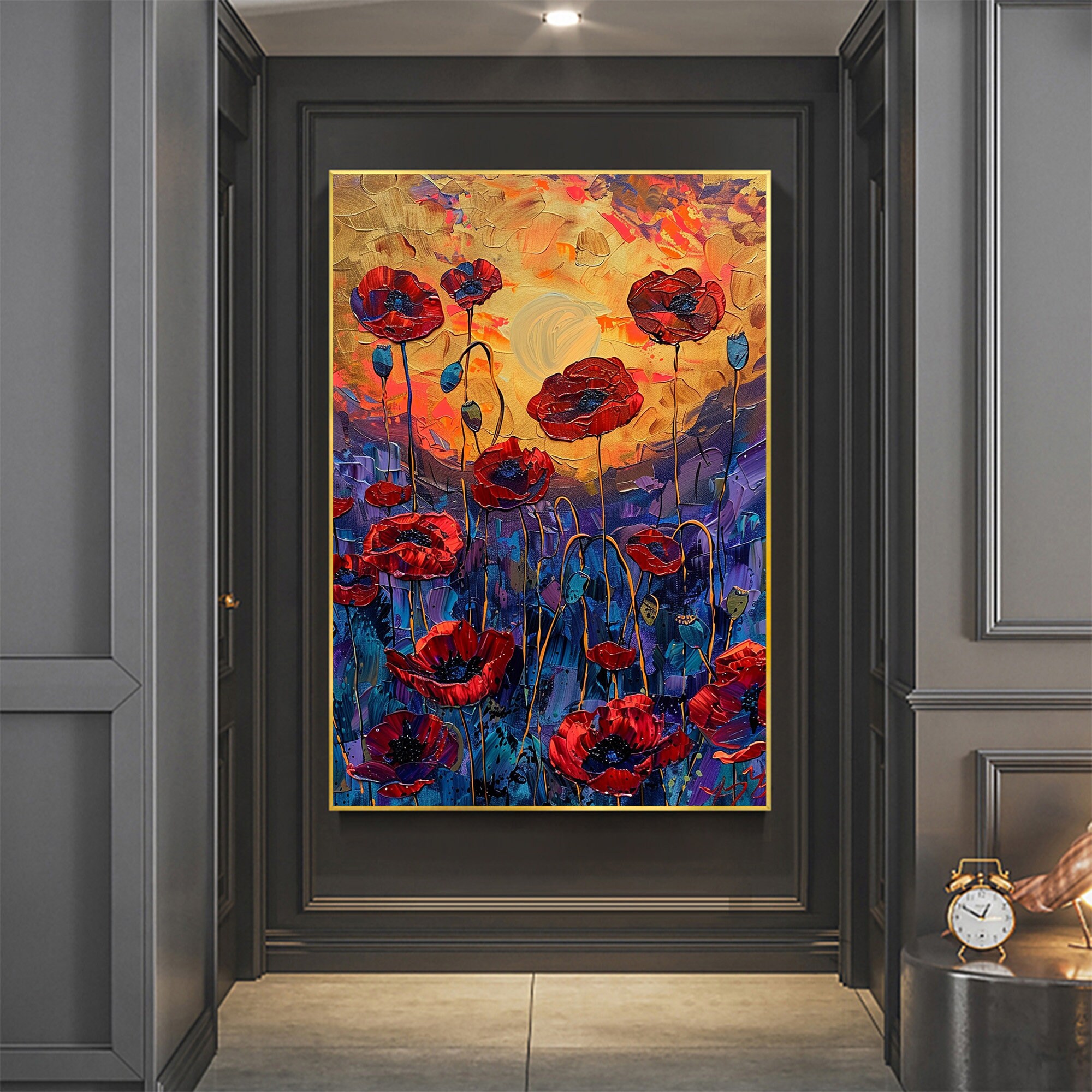 Original Red Flower Oil Painting on Canvas, Abstract Colorful Blossom ...