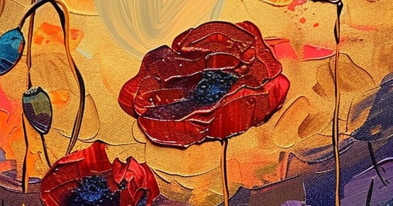 Original Red Flower Oil Painting on Canvas, Abstract Colorful Blossom ...