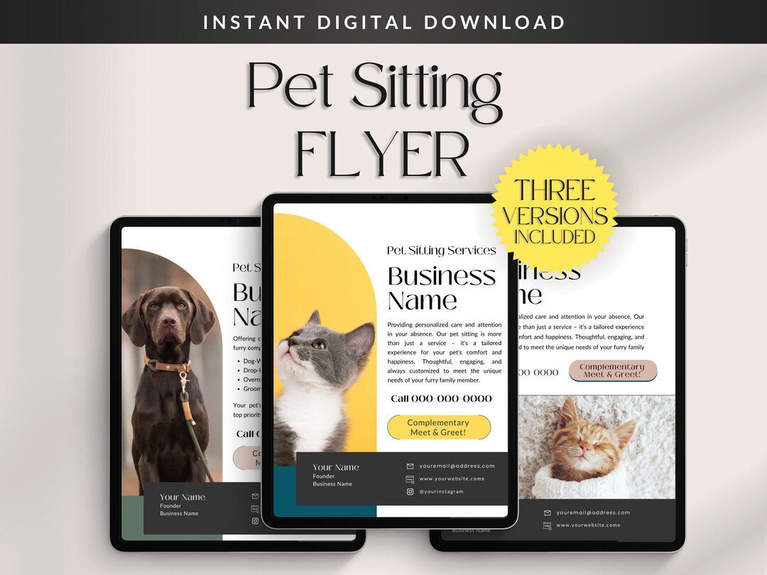 Pet Sitting Flyers (3 Versions Included) | Flyers for Pet Service ...