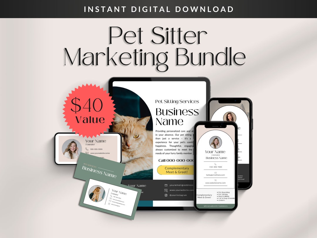 Pet Sitter Marketing Bundle Canva Template | Flyer | Business Card ...