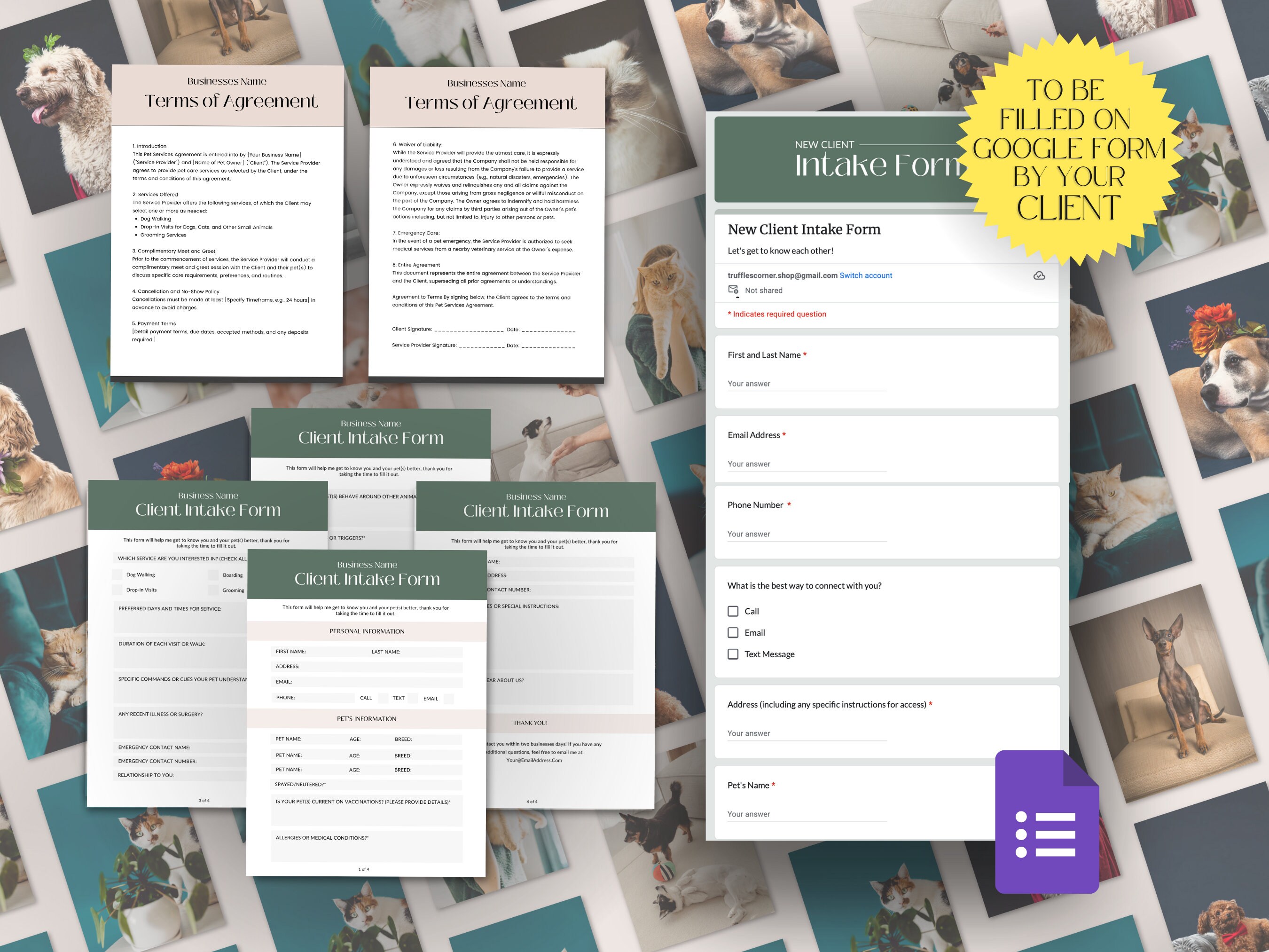 Client Intake Form Terms of Agreement for Pet Business Providers Canva ...