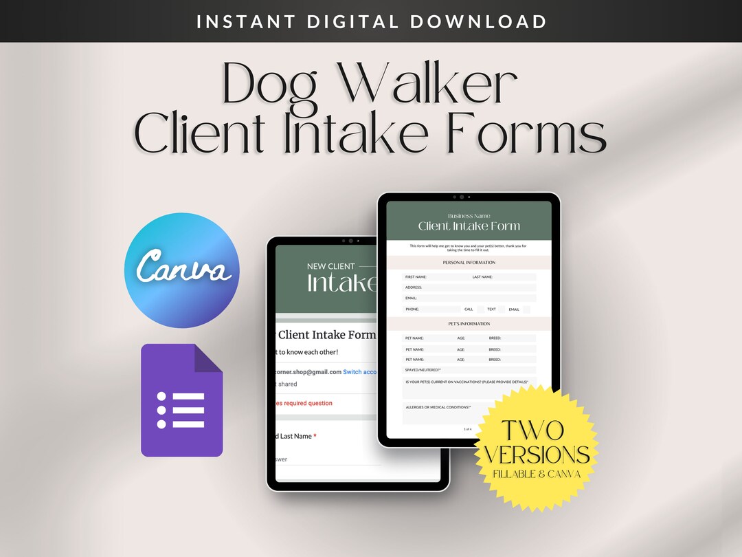 Client Intake Form for Dog Walkers (two Different Versions) | Google ...