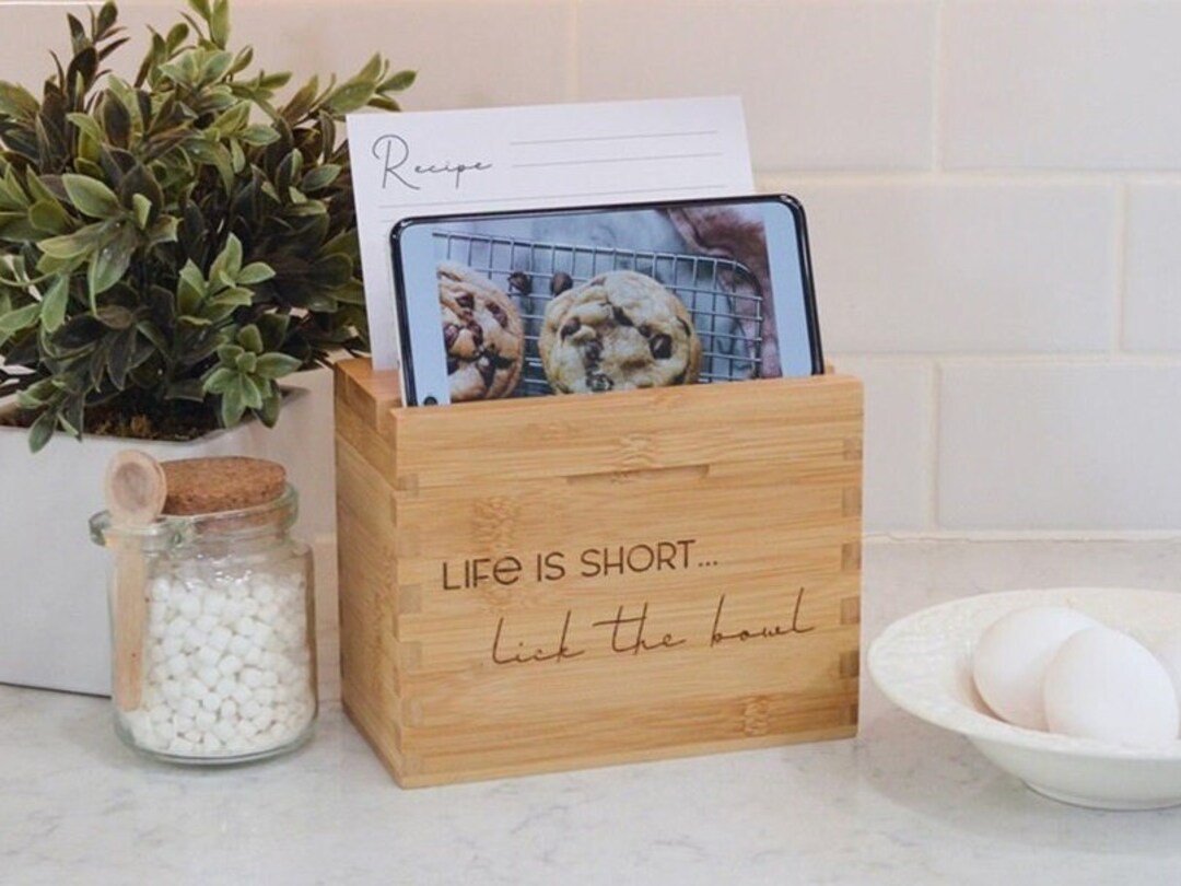 Bamboo Recipe Box: 'life is Short, Lick the Bowl' - Includes Dividers ...