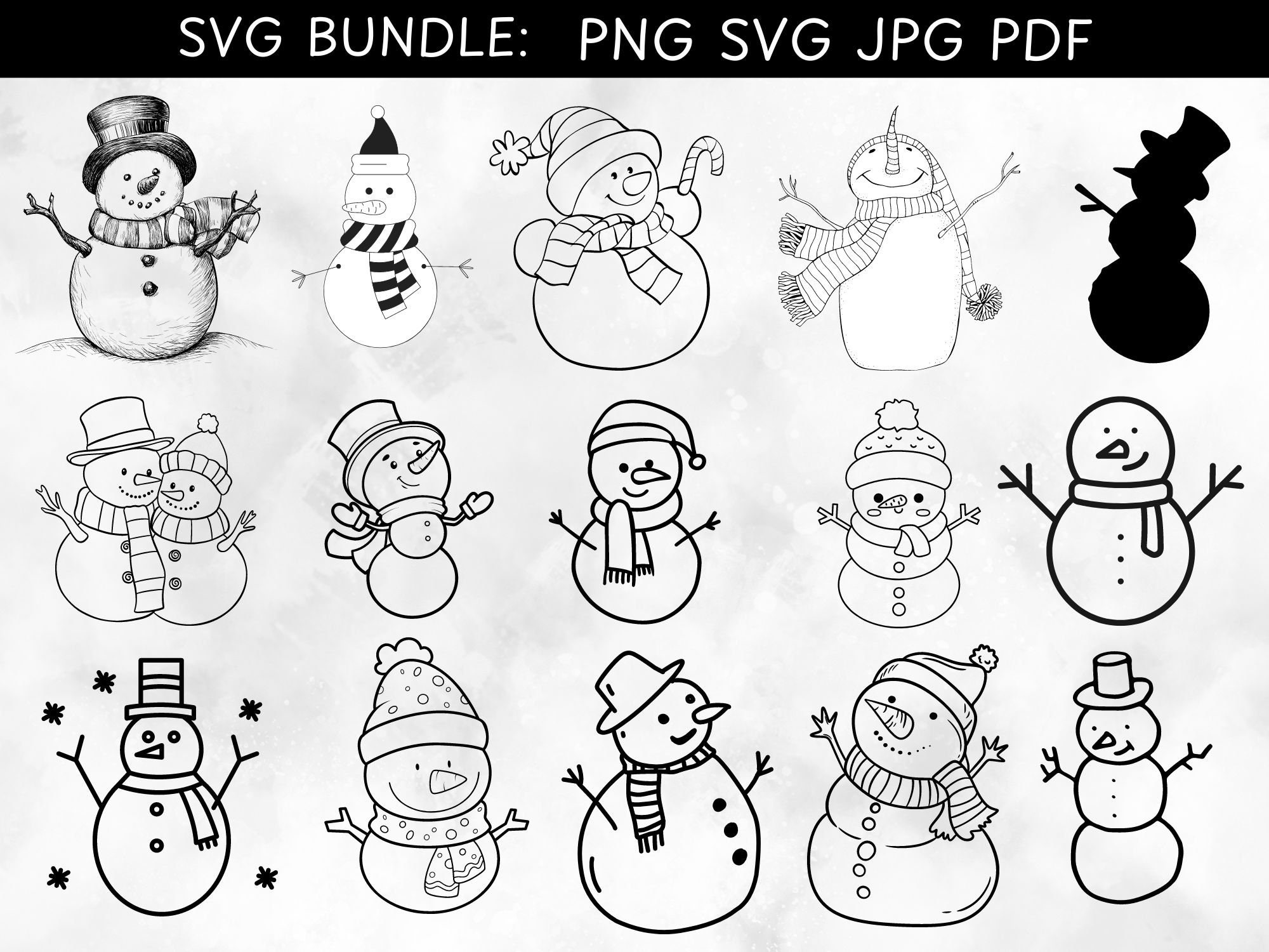 Snowman Svg Bundle Clipart, Winter Christmas Cute Snowman Png Vector ...