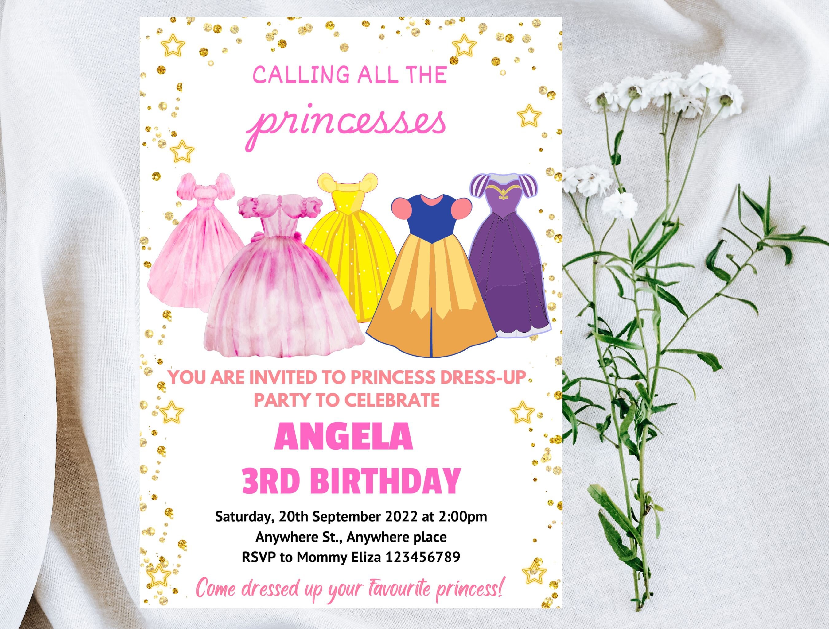 Editable Princess Birthday Invitation Princess Dress-up Invite Royal ...