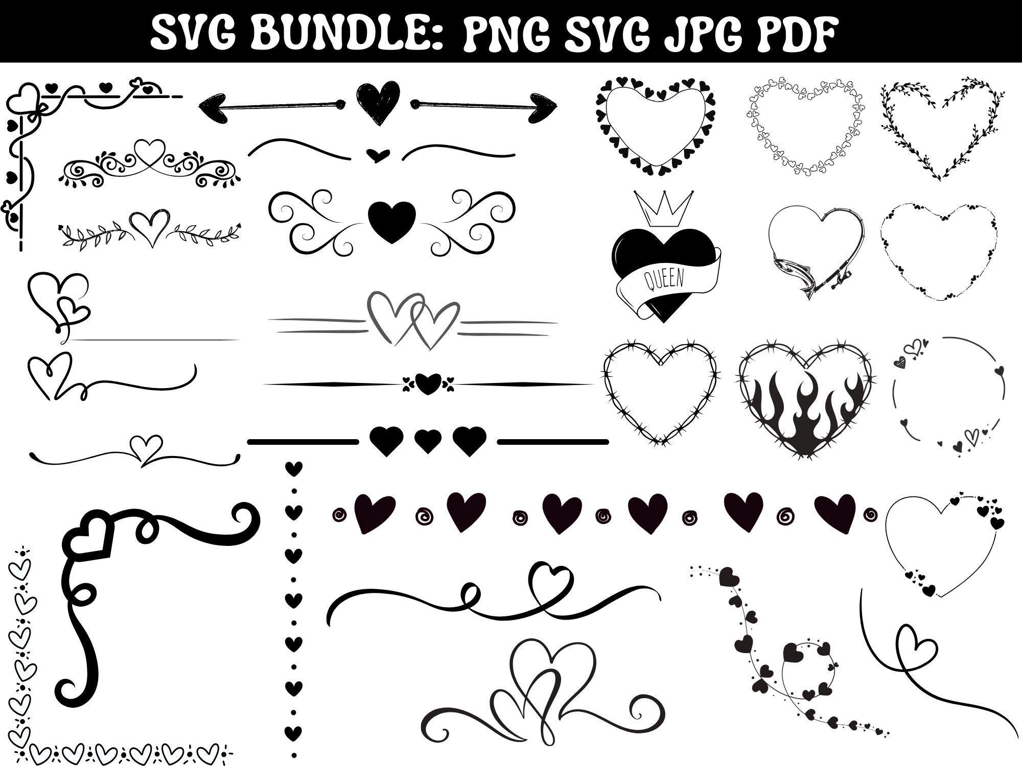 Heart Border Svg Bundle, Heart Text Divider Svg, Heart Svg, Heart ...