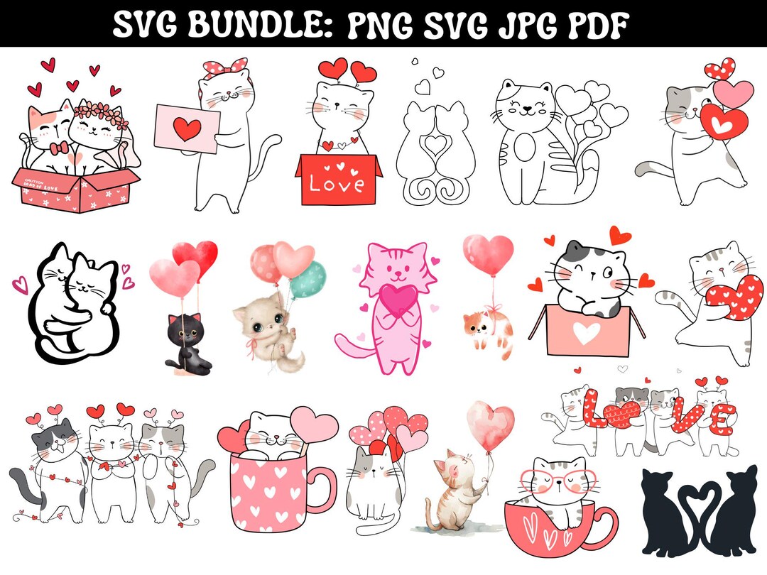 Valentine's Day Cat Clip Art, Cat Lovers SVG PNG (digital Download) - Etsy