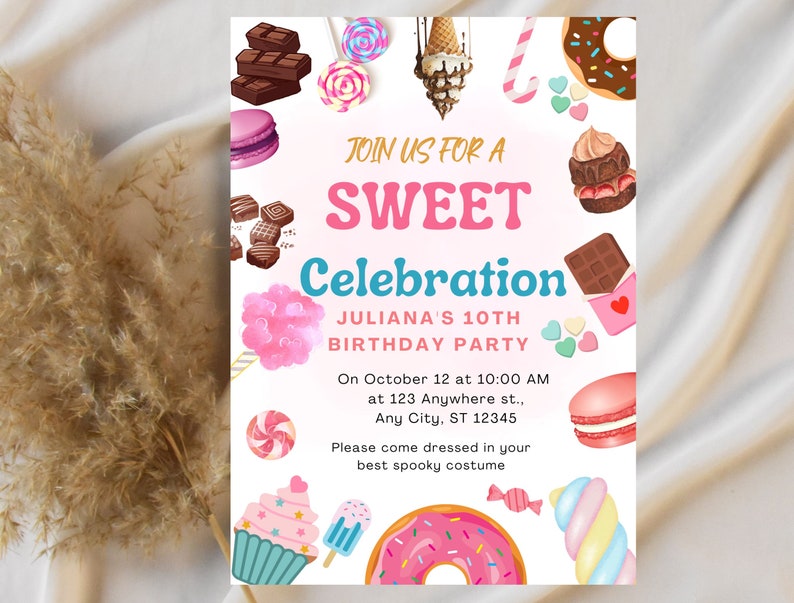 Editable Sweets Candy Invitation Template, Sweet Candy Birthday ...
