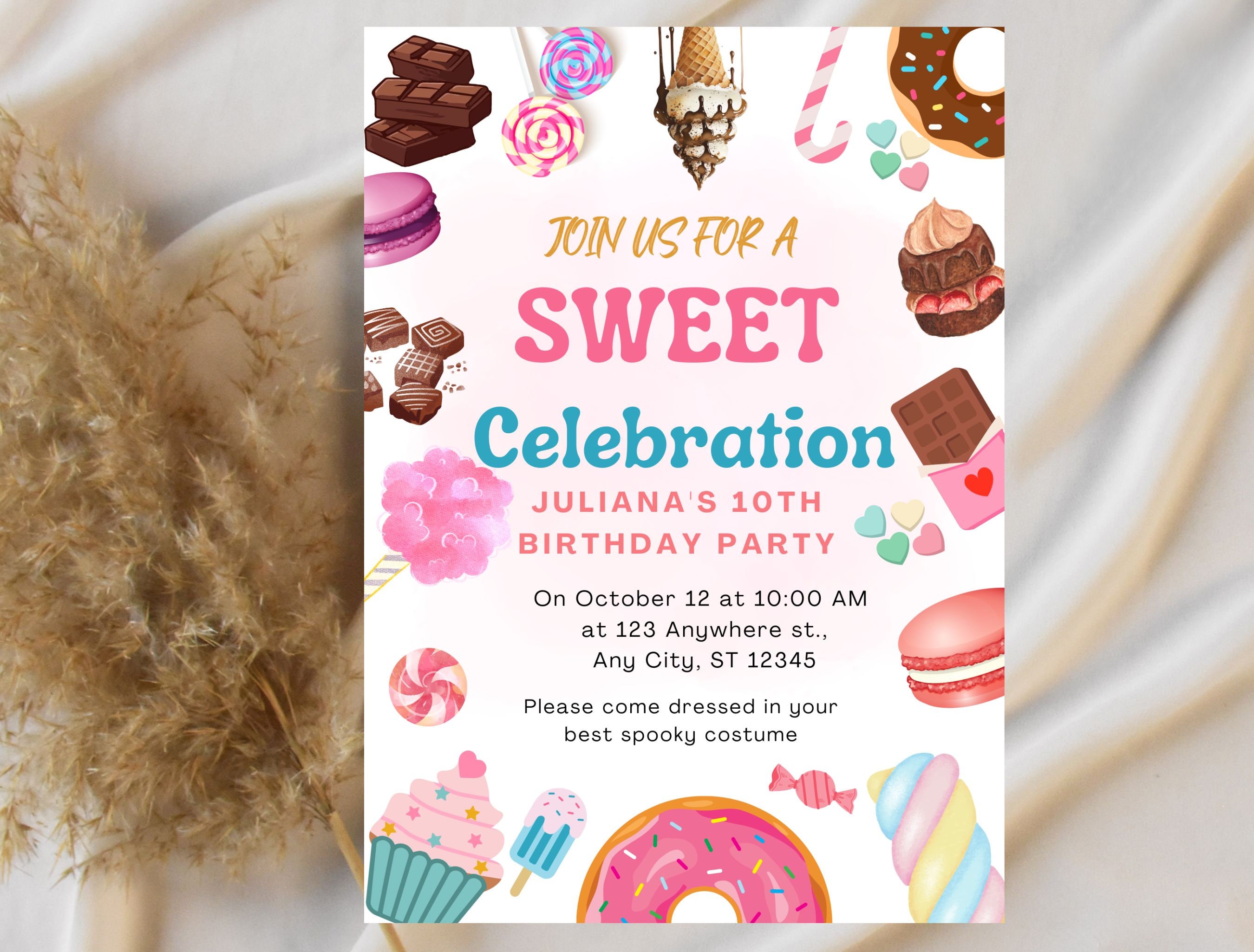 Editable Sweets Candy Invitation Template, Sweet Candy Birthday ...