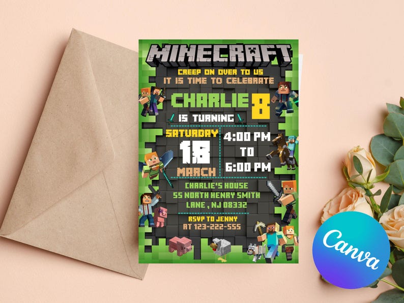 Editable Minecraft Birthday Invitation | Mine Invite Template ...