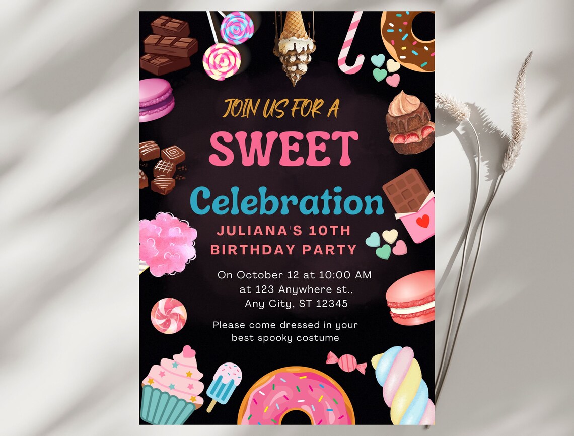 Editable Sweets Candy Invitation Template, Sweet Candy Birthday ...