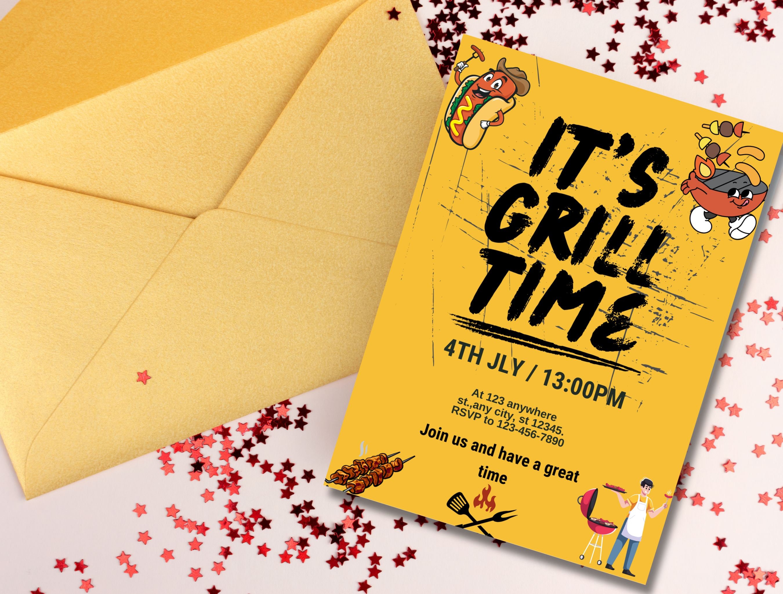 Summer BBQ Party Flyer Editable Template, BBQ Cookout Invitation, Canva ...