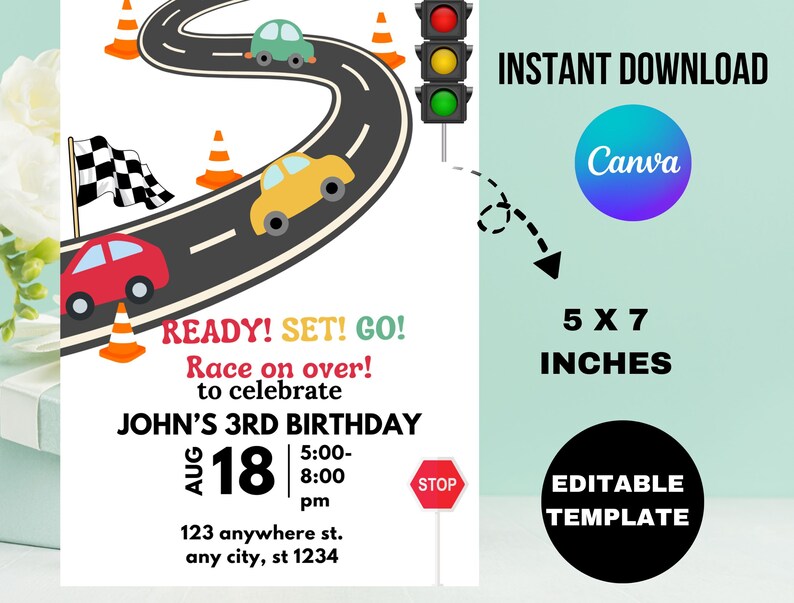 Cars Birthday Invitation Template Birthday Party Invitation Boy Race ...