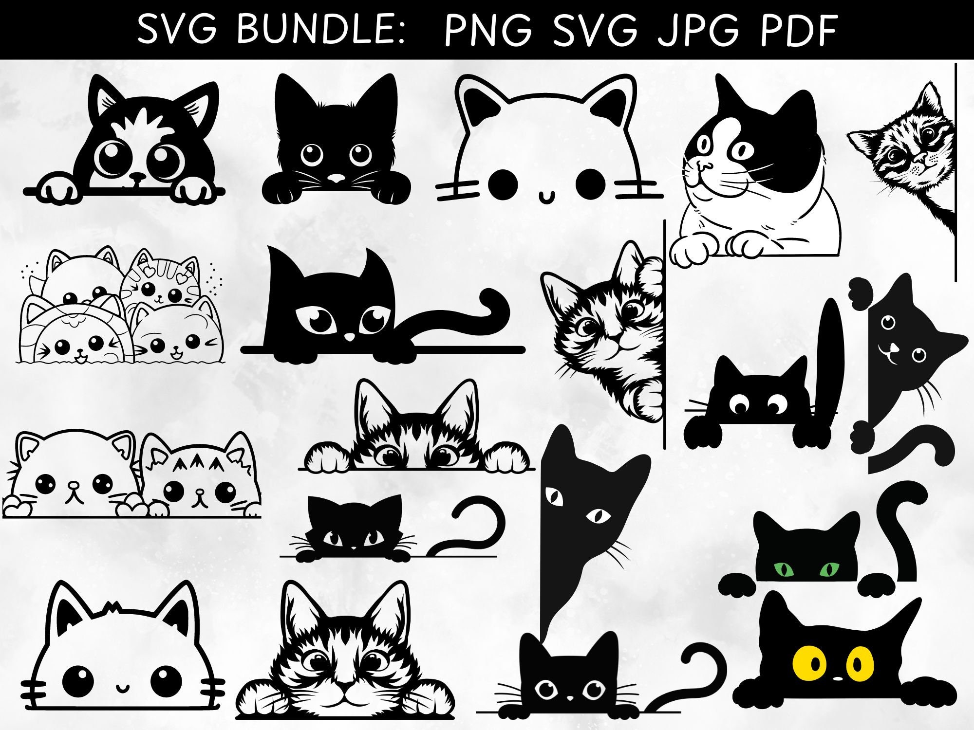 Peeking Cat Svg Bundle, Peeking Cats Template, Black Cat Svg, Kitten ...