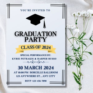 Graduation Invitation Template Printable Editable Electronic Graduation ...