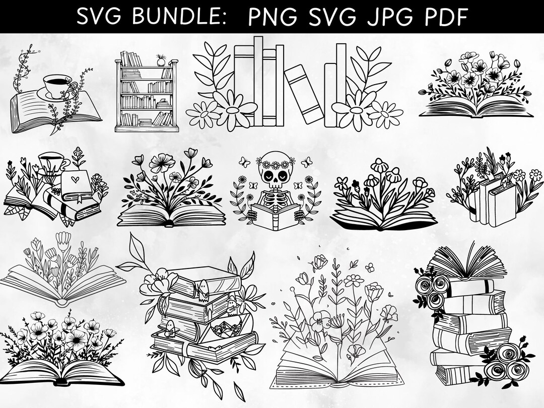 Floral Book SVG, Book Svg Bundle, Books With Flowers Svg, Reading Book ...