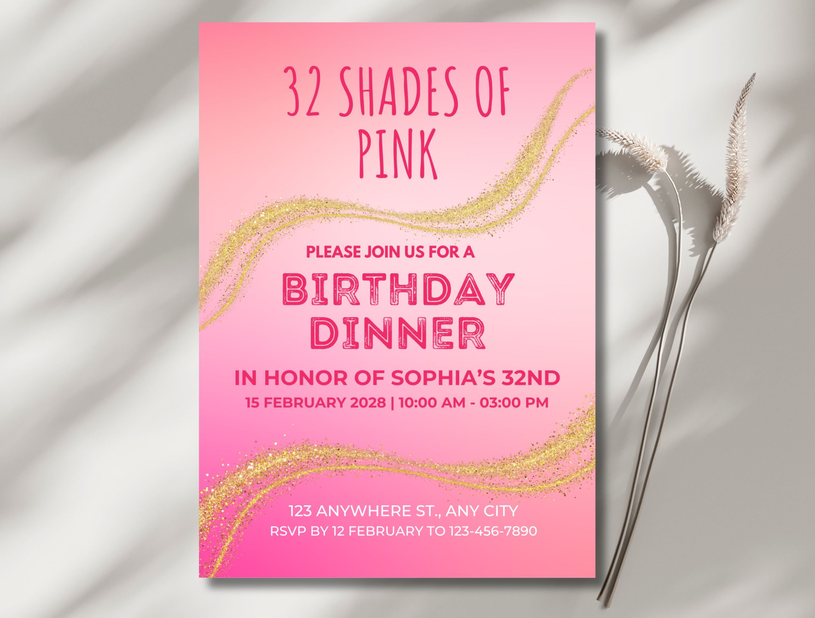 Editable Shades of Pink Invitation, Agate Birthday Dinner Invitation ...