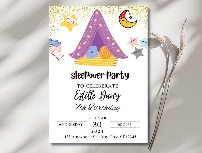 Sleepover Birthday Minimalist Invitation Set Slumber Party Invite Girl ...