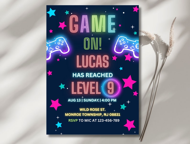 Editable Video Game Birthday Invitation, Gamer Boy Arcade Party (5x7 ...