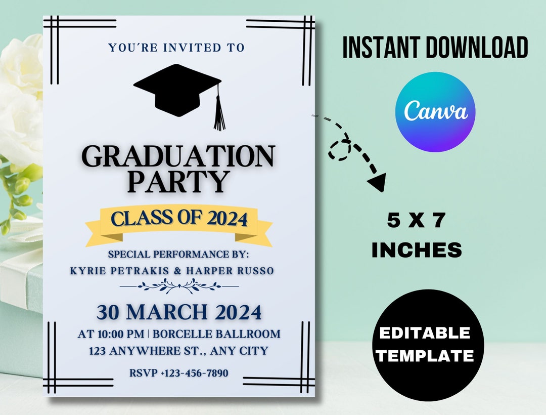 Graduation Invitation Template Printable Editable Electronic Graduation ...